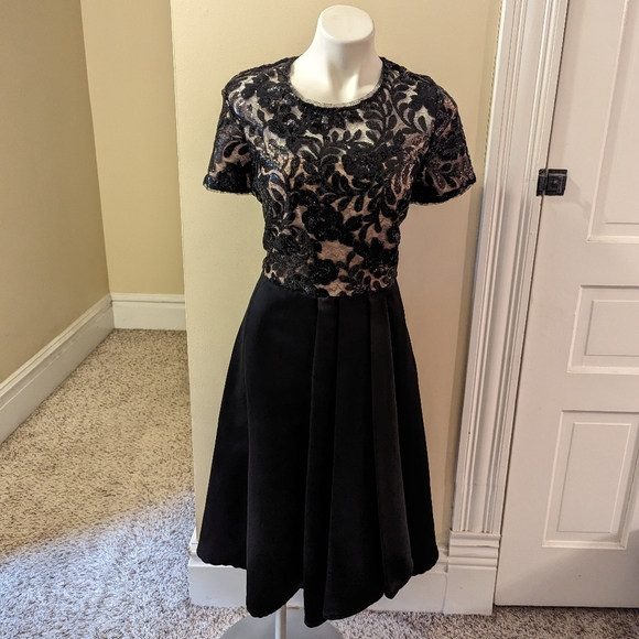unknown | Dresses | Unbranded Black With Tan Lace Sequin Top Evening ...